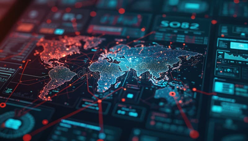 High-tech Computer Screen Displaying Power Grid Map with Risk ...