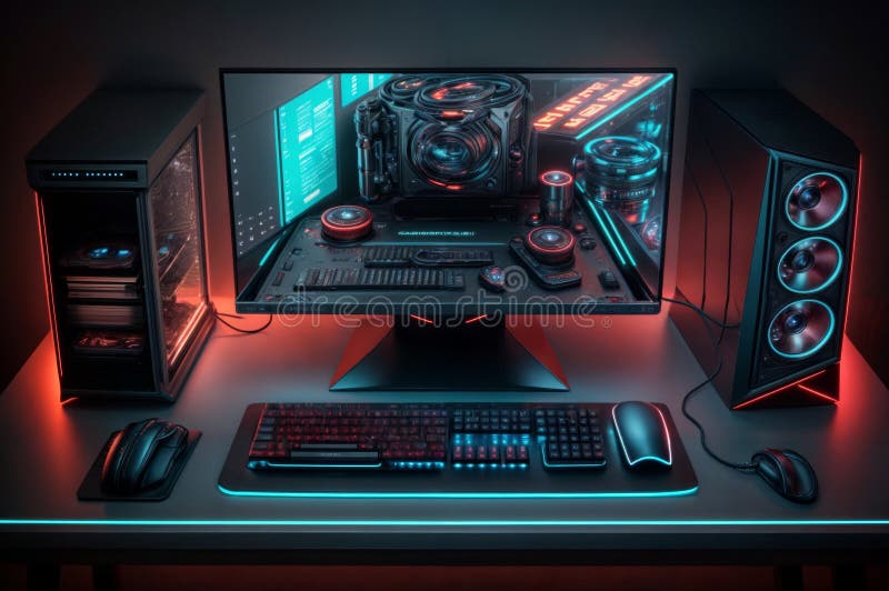 High-tech Computer Setup with Futuristic Design Stock Illustration ...