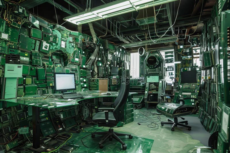 High-tech Computer Workstation Surrounded by Circuit Boards and ...