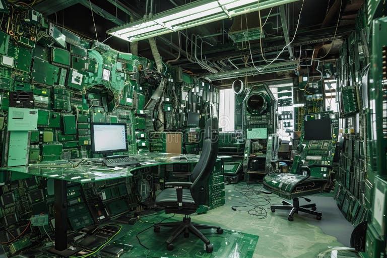 High-tech Computer Workstation Surrounded by Circuit Boards and ...