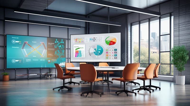 High-Tech Conference Room with Digital Screens Stock Illustration ...