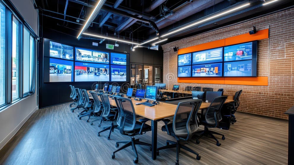 Modern High-Tech Conference Room with Large Display Screens Stock Image ...