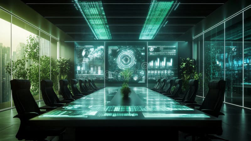 Modern Conference Room Showcasing AI Technology in Sustainable Finance ...