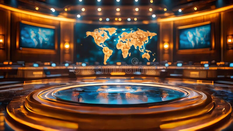 High-tech Conference Room with a Large World Map Display, Sleek Modern ...