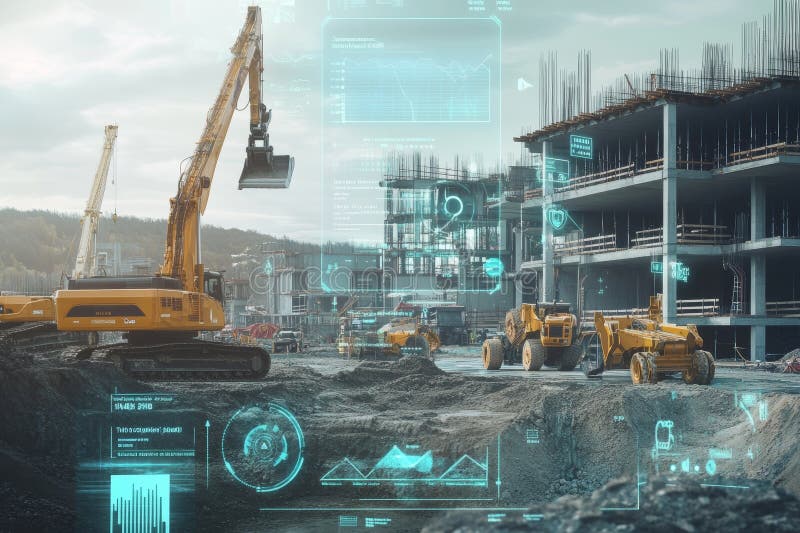 High Tech Construction Site with Cranes, Excavators, and Interactive ...