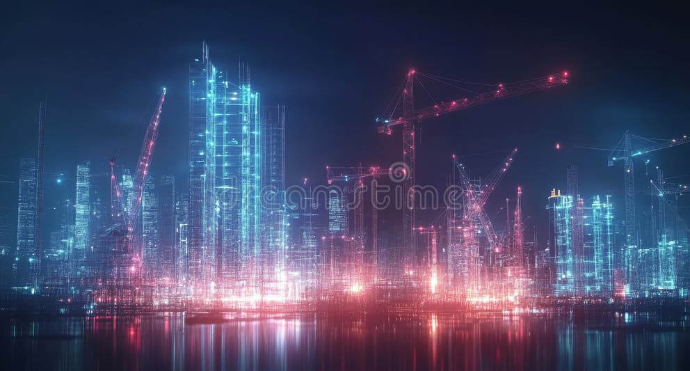 A High-tech Construction Site Visualized in a Futuristic Digital ...