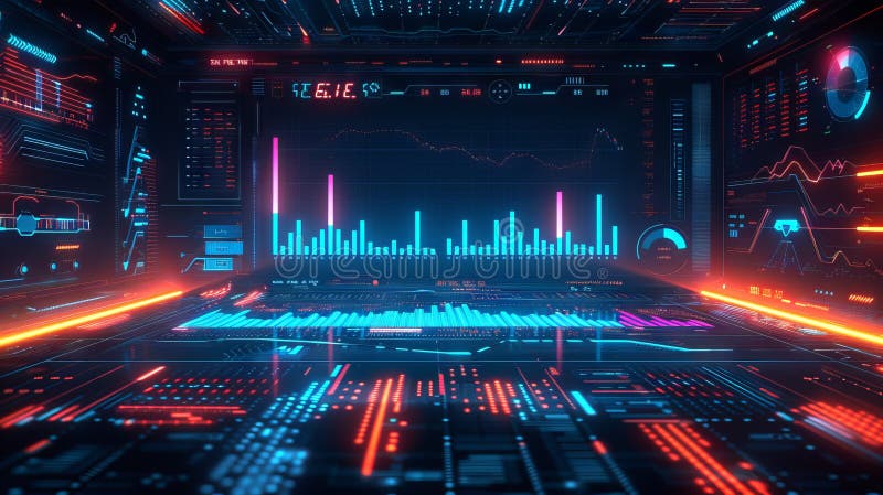 High-tech Control Panel with Digital Graphs, Statistical Data, and Hud ...