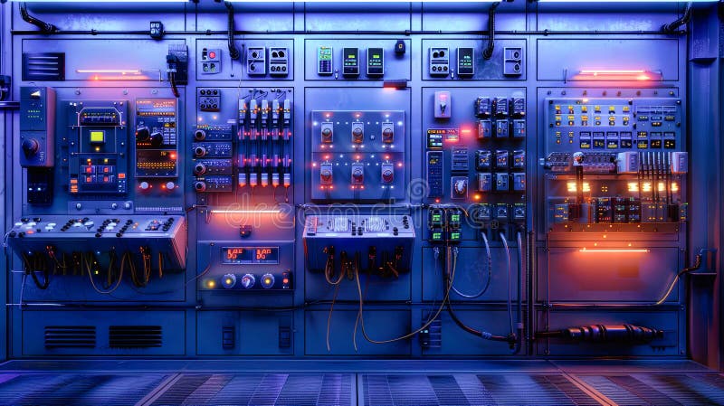 A High-tech Control Panel Illuminates with Blue Lighting, Showcasing an ...