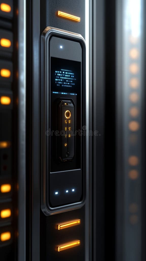 High-tech Control Panel in a Modern Server Room Illuminated by Orange ...