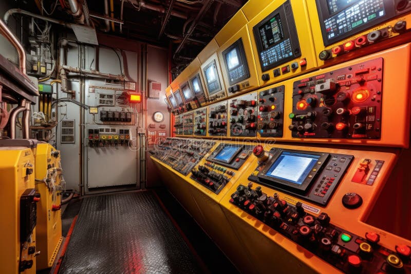 High-tech Control Panel of a Robotic Manufacturing Line Stock Photo ...