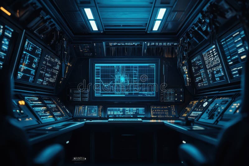 High-tech Control Room with Advanced Screens and Glowing Interfaces at ...