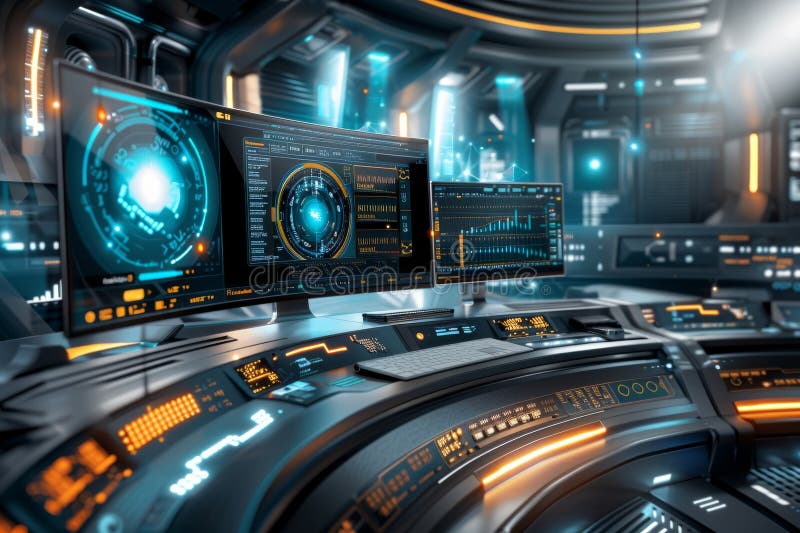 High Tech Control Room with AI Integration and Digital Screens ...