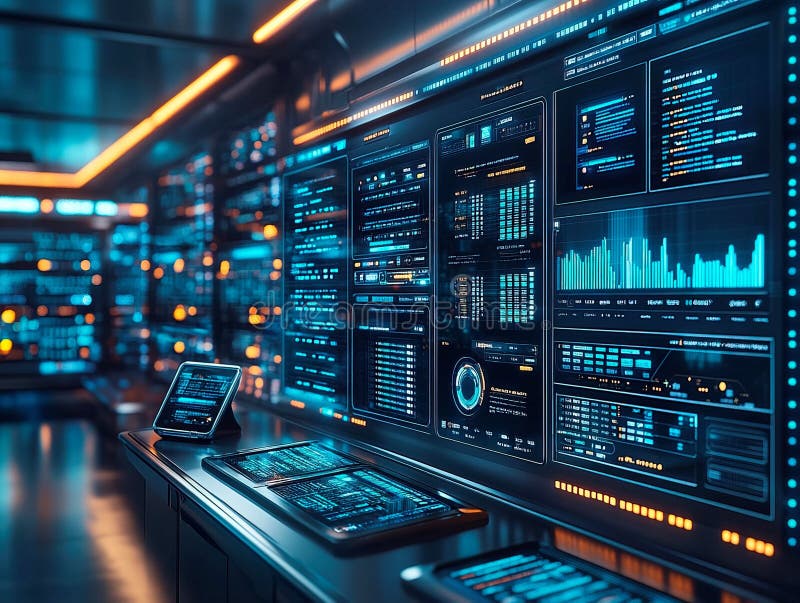 A High-tech Control Room or Command Center with Electronic Equipment ... A High-tech Control Room or Command Center with Electronic Equipment ...