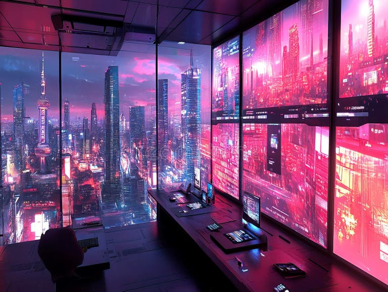 A High-tech Control Room or Command Center with Multiple Screens ...