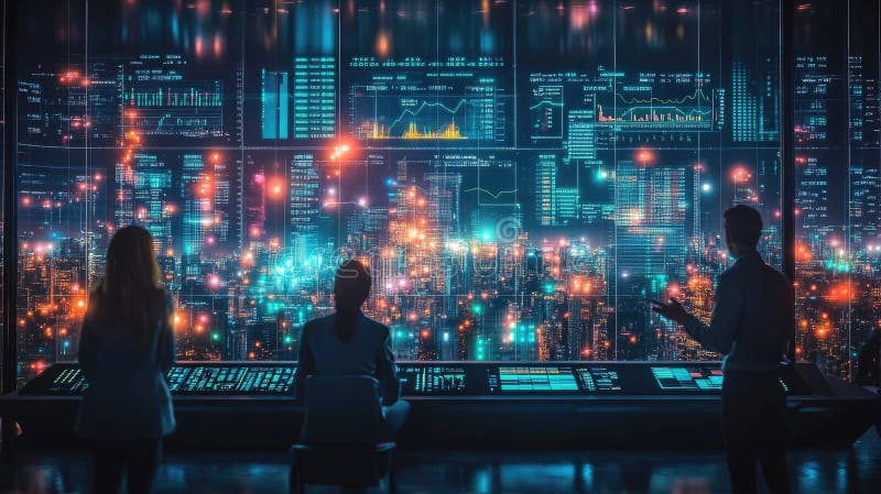 High-tech Control Room with Data Displays Stock Image - Image of ...