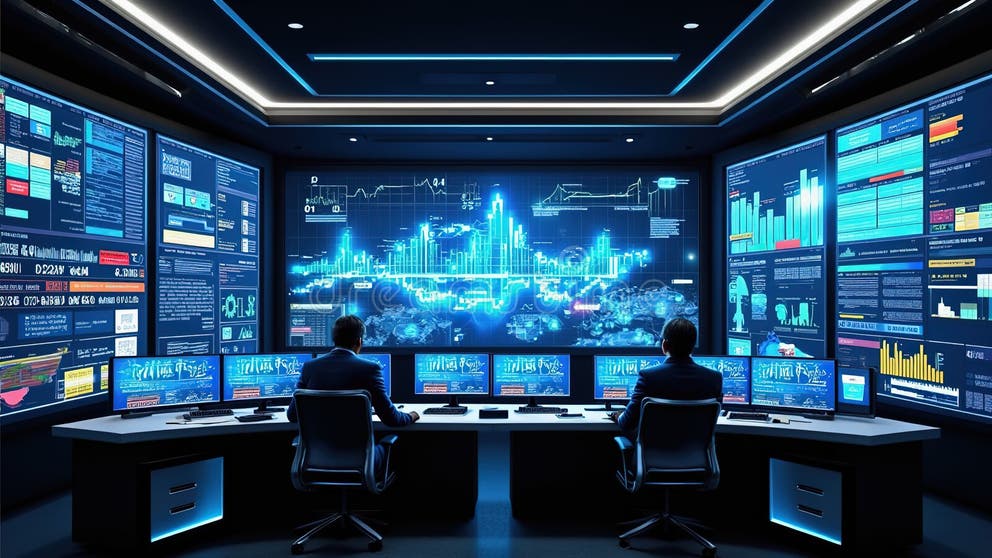 High-Tech Control Room with Digital Displays and Data Visualization ...
