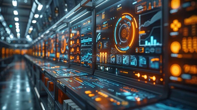 High-tech Control Room with Digital Displays - Generative Ai Stock Illustration - Illustration ...