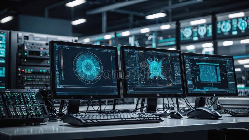 High Tech Control Room Glowing Blue Monitors Data Surveillance Security Stock Photos - Free ...