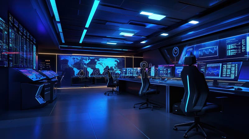 High-tech Control Room Featuring Multiple Screens and Data Displays at ...