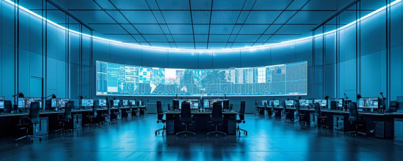High-tech Control Room with Futuristic Design and Large Screen ...