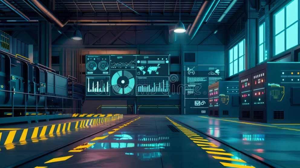 High-Tech Control Room with Futuristic Interface Stock Image - Image of ...