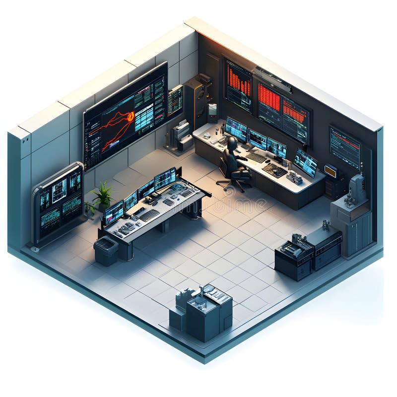 High-tech Control Room Interior Isometric View Stock Illustration ...