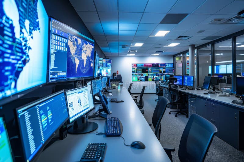 High Tech Control Room with Multiple Digital Displays Stock ... High Tech Control Room with Multiple Digital Displays Stock ...