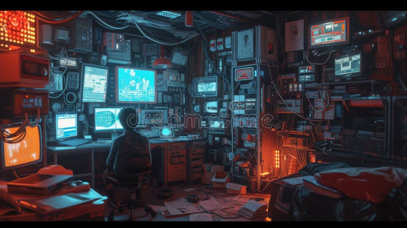 High-tech Control Room with Multiple Screens, Cyber Environment Stock ...