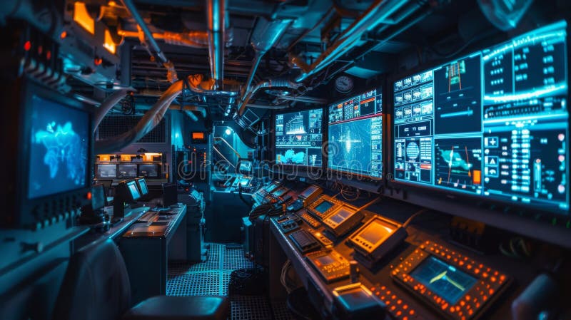 High-Tech Control Room at Night with Advanced Computer Systems and ... High-Tech Control Room at Night with Advanced Computer Systems and ...