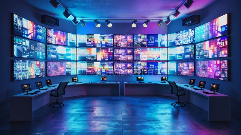 A Control Room Features Various Screens and Workstations for Advanced ...