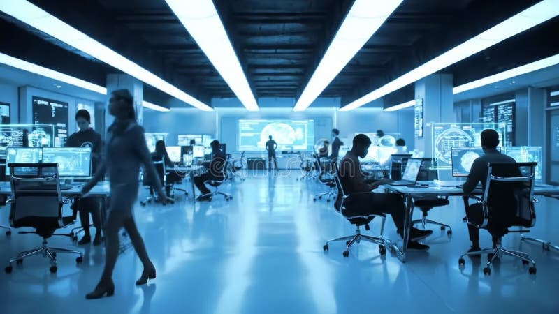 High-tech Control Room with Professionals Monitoring Live Data and ...