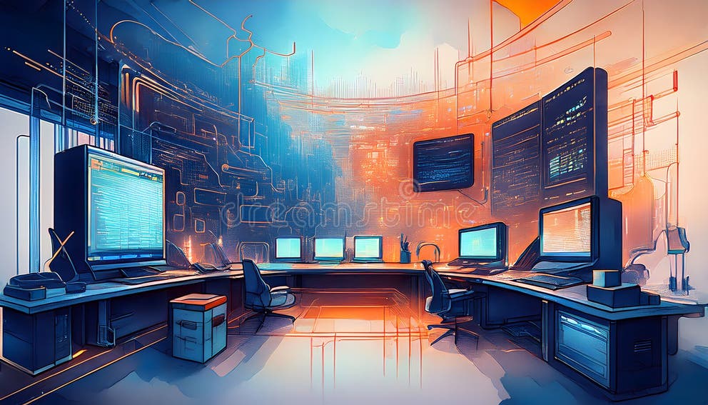 A High-tech Control Room or Server Environment, Filled with Multiple ...