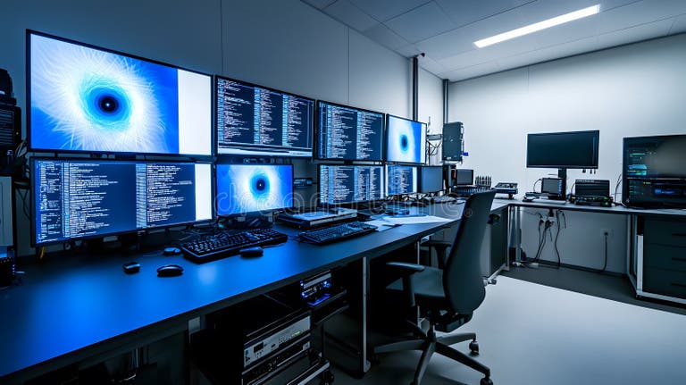 High-tech Control Room Setup Modern Office Digital Workstation Sleek ...