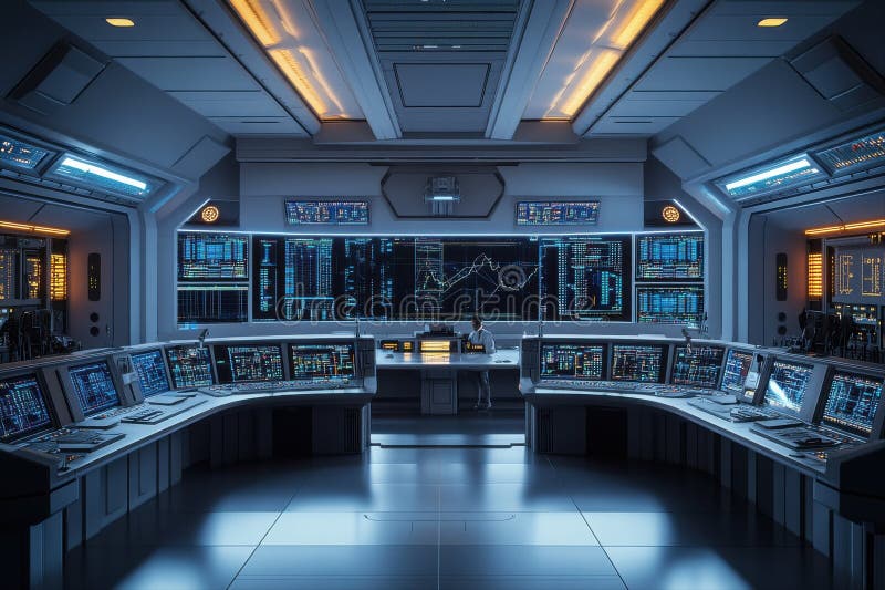Exploring Advanced Control Room Technology Sci-fi Setting Digital Environment Futuristic View ...