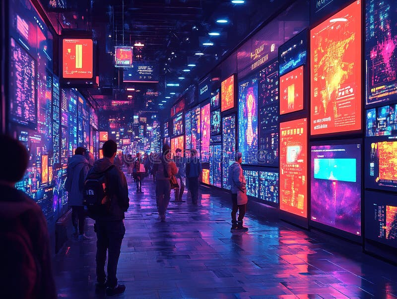 A High-tech Control Room or Trading Floor Filled with People, Dramatic ...