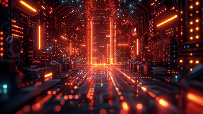 High-tech Corridor with Neon Lights and Circuitry - Generative Ai Stock ...