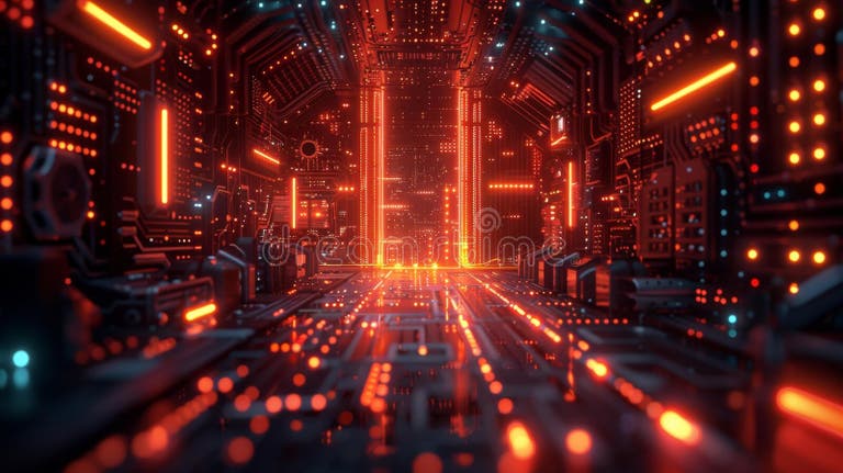 High-tech Corridor with Neon Lights and Circuitry - Generative Ai Stock ...