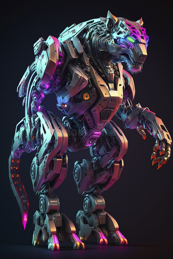 High Tech Cougar Robot Glowing Neon, on Dark Background Stock ...