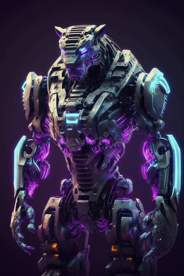 High Tech Cougar Robot Glowing Neon, on Dark Background Stock ...
