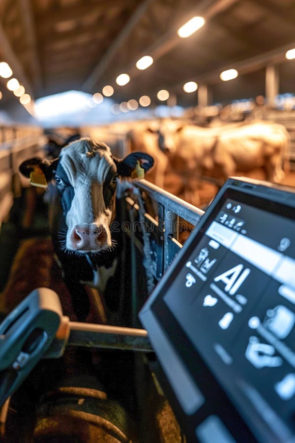A High-tech Cow Farm Managed by Artificial Intelligence. Dashboard with ...