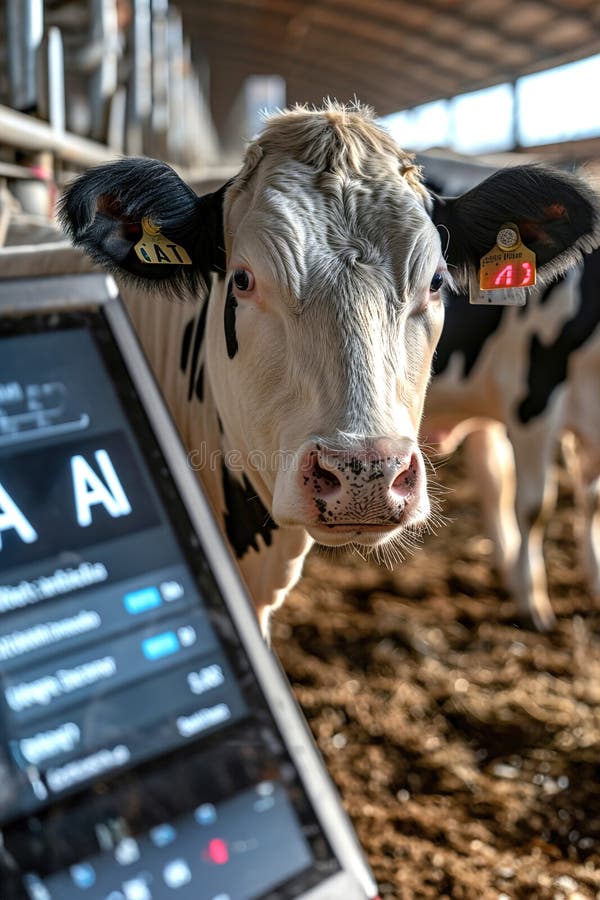 A High-tech Cow Farm Managed by Artificial Intelligence. Dashboard with ...