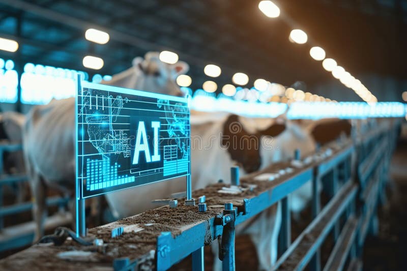 A High-tech Cow Farm Managed by Artificial Intelligence. Dashboard with ...