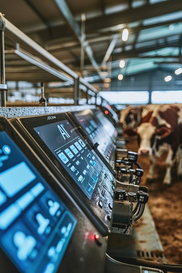 A High-tech Cow Farm Managed by Artificial Intelligence. Dashboard with ...
