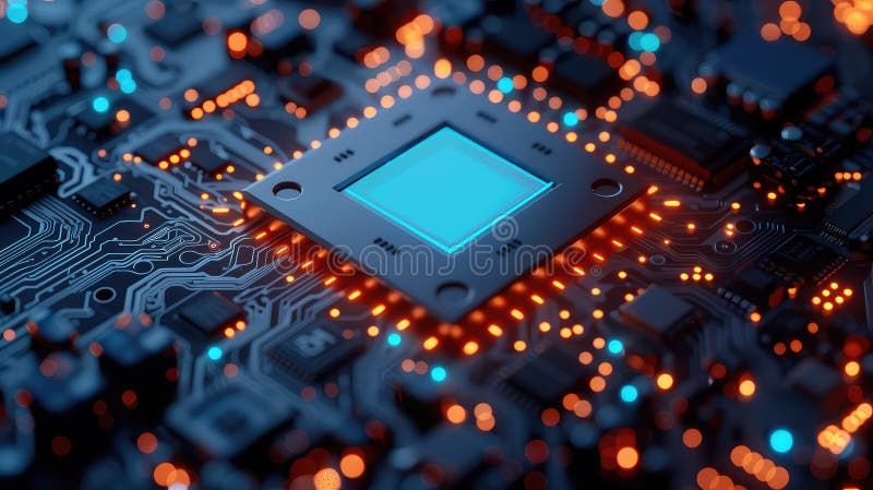 High-Tech CPU Circuitry: Blue-Lit Contacts on Motherboard Stock Image ...