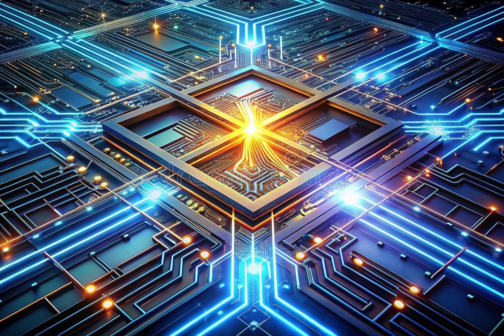 High-tech CPU, Glowing Circuitry, Digital Network, Future Technology ...