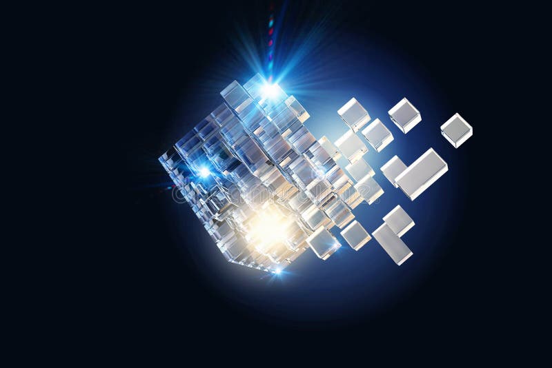 High Tech Cube Figure . Mixed Media Stock Photo - Image of steel ...