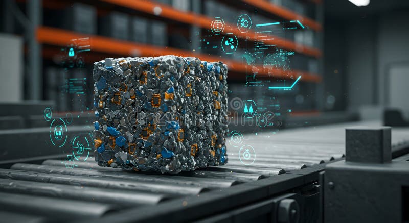 Futuristic Smart Cube on Conveyor Belt in Factory Stock Illustration ...