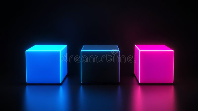 A High-tech Cube with Shining Edges in a Dark, Foggy Atmosphere. Stock ...