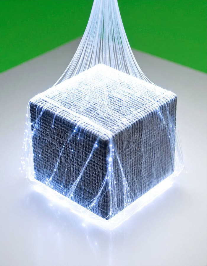 High-Tech Cube Wrapped in a Glowing Fiber Optic Web Stock Illustration - Illustration of glowing ...
