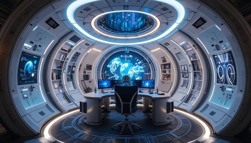 Futuristic Command Center with Global Network Display Stock ...